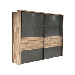 Expendio Kleiderschrank Richard 4B Stabeiche / Betonoptik 281x216x64 cm inkl. Kranz mit LED-Beleuchtung