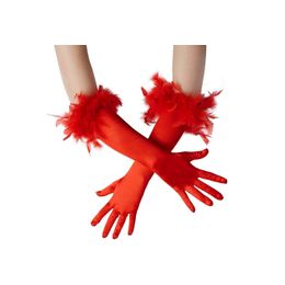 dressforfun Kostüm Lange Satin-Handschuhe mit Federn