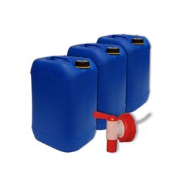 Plasteo Kanister 3X 25 Liter Getränke- Wasserkanister mit 1 Hahn und 3 Schraubdeckel