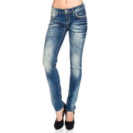 Cipo & Baxx Cipo & Baxx Regular-fit-Jeans Damen Jeans Hose mit dicken Nähten Jeanshose mit weißen und orangenen dicken Nähten