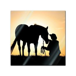 Bilderdepot24 Glasbild, Pferd mit Cowboy
