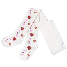 WERI SPEZIALS Strumpfhersteller GmbH Strickstrumpfhose Kinderstrumpfhosen für Mädchen >>Rote Blumen<< aus Baumwolle