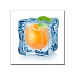 Bilderdepot24 Leinwandbild Eiswürfel Aprikose