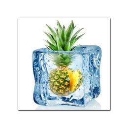 Bilderdepot24 Leinwandbild Eiswürfel Ananas