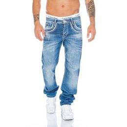 Cipo & Baxx Cipo & Baxx Regular-fit-Jeans Herren Jeans Hose mit weißen Applikationen Jeans mit weißen Applikationen