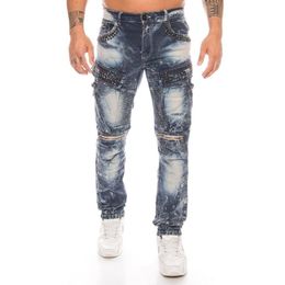 Cipo & Baxx Cipo & Baxx Slim-fit-Jeans Herren Cargo Jeans Hose mit Strasssteinen Jeanshose mit Zierreißverschlüssen und stylischer Batik Waschung