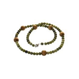 Bella Carina Perlenkette Lange Kette mit Jade und Holz Perlen hell