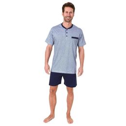 Normann Pyjama Herren Shorty Schlafanzug kurzarm mit Hals-Knopfleiste in Karo Optik