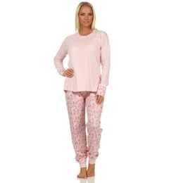 Normann Pyjama Damen Schlafanzug lang mit Bündchen und Spitze