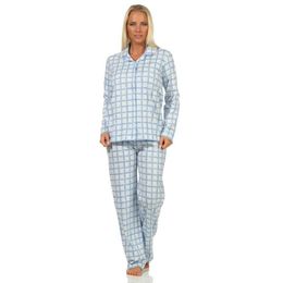 Normann Pyjama Damen Pyjama aus Jersey zum durchknöpfen in Karo Optik