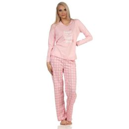 Normann Pyjama Damen Schlafanzug mit karierter Jersey Hose