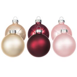 buttinette Weihnachtskugeln aus Glas, creme, marsala, pink, 6 cm Ø, 12 Stück