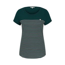 Tom Tailor Denim Damen Gestreiftes T-Shirt, grün, Streifenmuster, Gr. XL