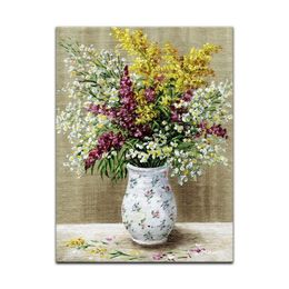 Bilderdepot24 Leinwandbild Wildblumen in weisser Vase