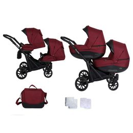 babies-on-wheels Zwillings-Kombikinderwagen Twin-Go 2 in 1 inkl. Sportsitze und umfangreichen Zubehör in 4 Farben