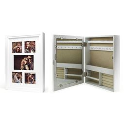 Levandeo® Schmuckkasten, Schmuckkasten Bilderrahmen Spiegel weiß Schmuckschrank Holz 5