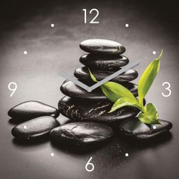 Levandeo® Wanduhr (Wanduhr Glas 30x30cm ZEN Steine Grün Glasuhr Uhr Glasbild Yoga)