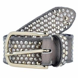 b.belt Nietengürtel Leder taupe 95 cm