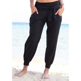Buffalo Strandhose 'aus sommerlichem Leinen-Mix' schwarz Gr. 46 f&uuml;r Damen. Figurumspielend. Nachhaltig.