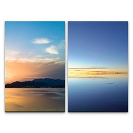 Sinus Art Leinwandbild 2 Bilder je 60x90cm Berge Horizont Norden Wolken Ruhig Abenddämmerung Meer