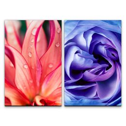 Sinus Art Leinwandbild 2 Bilder je 60x90cm Blumen Blüten Wassertropfen Seide Kunstvoll Dekorativ Makrofotografie