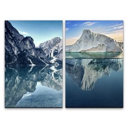 Sinus Art Leinwandbild 2 Bilder je 60x90cm Berge Eisberg Schneegipfel Reflexion Klarheit Stille Kühl