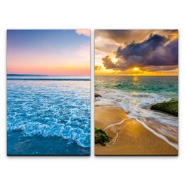 Sinus Art Leinwandbild 2 Bilder je 60x90cm Horizont Meer Wellen Strand Sonnenuntergang Wolken Freiheit