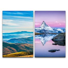 Sinus Art Leinwandbild 2 Bilder je 60x90cm Matterhorn Schneegipfel Berge Bergsee Erhaben Majestätisch Stille