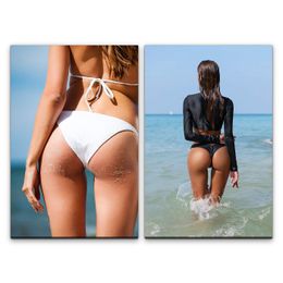 Sinus Art Leinwandbild 2 Bilder je 60x90cm Bikini Sexy junge Frau Strand Sommer Traumhaft Urlaub
