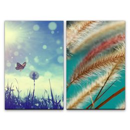 Sinus Art Leinwandbild 2 Bilder je 60x90cm Pusteblume Sommer Schmetterling Weizen Korn Sonne Wiese