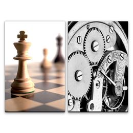 Sinus Art Leinwandbild 2 Bilder je 60x90cm Schach Schachfigur Zahnräder Uhrwerk Technik Büro Strategie