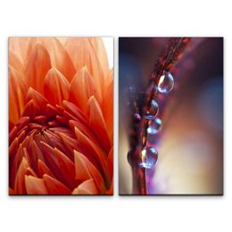 Sinus Art Leinwandbild 2 Bilder je 60x90cm Dahlie Wasserperlen Rote Blüte Sommer Nahaufnahme Makrofotografie Entspannend