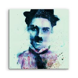 Sinus Art Leinwandbild Charlie-Chaplin 60x60cm Aquarell Art Leinwandbild