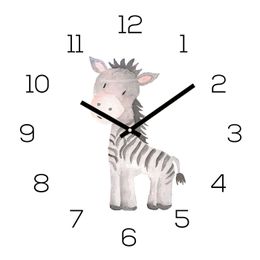 Levandeo® Wanduhr (Wanduhr Zootiere 30x30cm Zebra Glas Kinder Uhr Glasbild Tiermotiv), Zebra