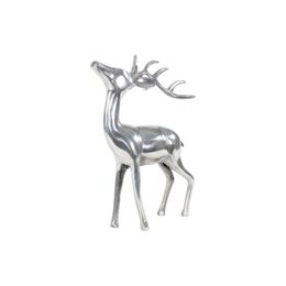 Lesli Living Dekofigur Deko Hirsch Wild stehend Figur poliertes Aluminium silber ca. 38 cm