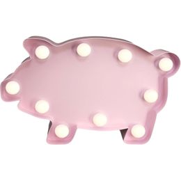 MARQUEE LIGHTS LED Dekolicht Pig, LED fest integriert, Warmweiß, Wandlampe, Tischlampe Pig mit 10 festverbauten LEDs - 23x14 cm, rosa