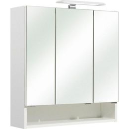Saphir Spiegelschrank Quickset 953 Badschrank, 3 Spiegeltüren, 3 Einlegeböden, 65 cm breit inkl. LED-Beleuchtung, Türdämpfer, Schalter-/Steckdosenkombination, weiß
