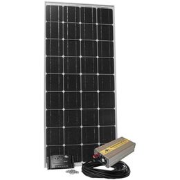 Sunset Solarmodul Stromset AS 140, 140 Watt, 230 V, 140 W, Monokristallin, (Set), für Gartenhaus oder Reisemobil, auch zum Laden von E-Bikes geeignet, silberfarben