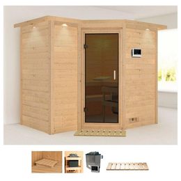 Karibu Sauna Sanna 2, BxTxH: 264 x 198 x 212 cm, 40 mm, (Set) 9-kW-Ofen mit externer Steuerung, beige