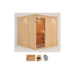Karibu Sauna Romina, BxTxH: 210 x 210 x 202 cm, 68 mm, (Set) 9-kW-Ofen mit integrierter Steuerung, beige