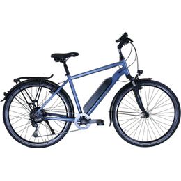 HAWK Bikes E-Bike HAWK, 8 Gang microSHIFT Microshift Schaltwerk, Kettenschaltung, Heckmotor, 418 Wh Akku, blau