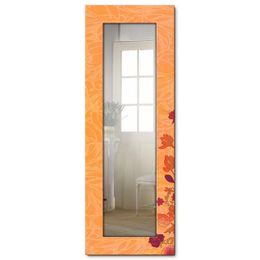 Artland Dekospiegel Blumen orange, gerahmter Ganzkörperspiegel, Wandspiegel, mit Motivrahmen, Landhaus, orange