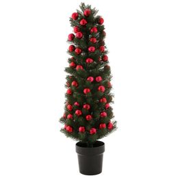 MyFlair Möbel & Accessoires Künstlicher Weihnachtsbaum Weihnachtsdeko, künstlicher Christbaum, Tannenbaum, im Topf, mit roten Kugeln, grün