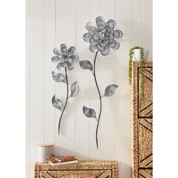 Home Affaire Wanddekoobjekt Blumen (2er-Set), Wanddeko, aus Metall, grau