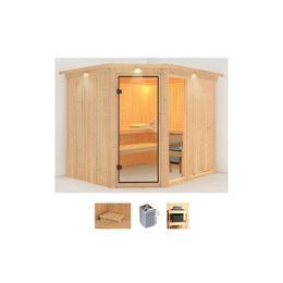 Karibu Sauna Frigga 3, BxTxH: 245 x 210 x 202 cm, 68 mm, (Set) 9-kW-Ofen mit integrierter Steuerung, beige
