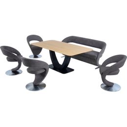 K+w Komfort & Wohnen K+W Komfort & Wohnen Essgruppe Wave, (Set), Design-Solobank mit 4 Design-Drehstühlen und Tisch in 180x90cm, grau