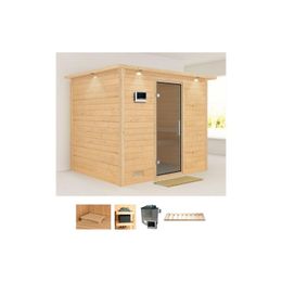 Karibu Sauna Soraja, BxTxH: 259 x 210 x 205 cm, 40 mm, (Set) 9-kW-Ofen mit externer Steuerung, beige