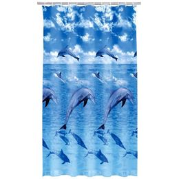 Kleine Wolke Duschvorhang Delfin Breite 180 cm, Höhe 200 cm, inkl. Besfestigungsringen, blau