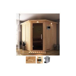 Karibu Sauna Jarla, BxTxH: 210 x 210 x 202 cm, 68 mm, (Set) 9-kW-Ofen mit externer Steuerung, beige