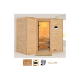 Karibu Sauna Sanna 2, BxTxH: 236 x 184 x 209 cm, 40 mm, (Set) 9-kW-Bio-Ofen mit externer Steuerung, beige
